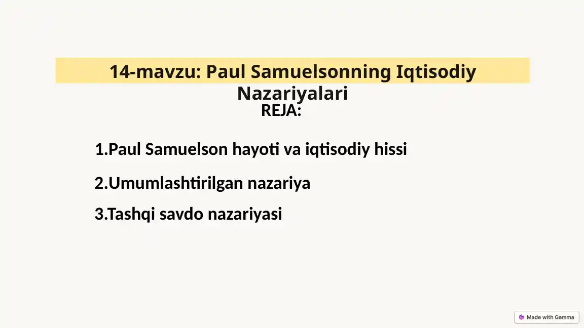 Paul Samuelsonning Iqtisodiy Nazariyalari