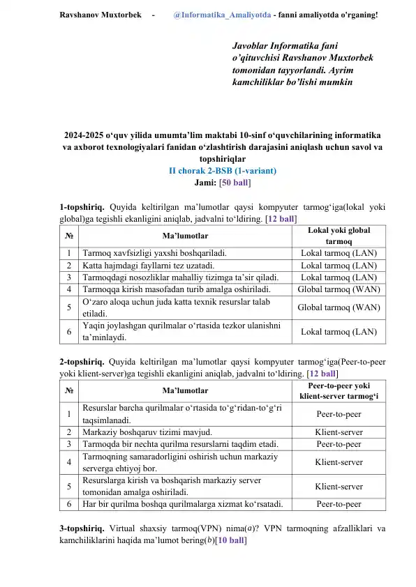 Umumta’lim maktabi 10-sinf informatika va axborot texnologiyalari ...