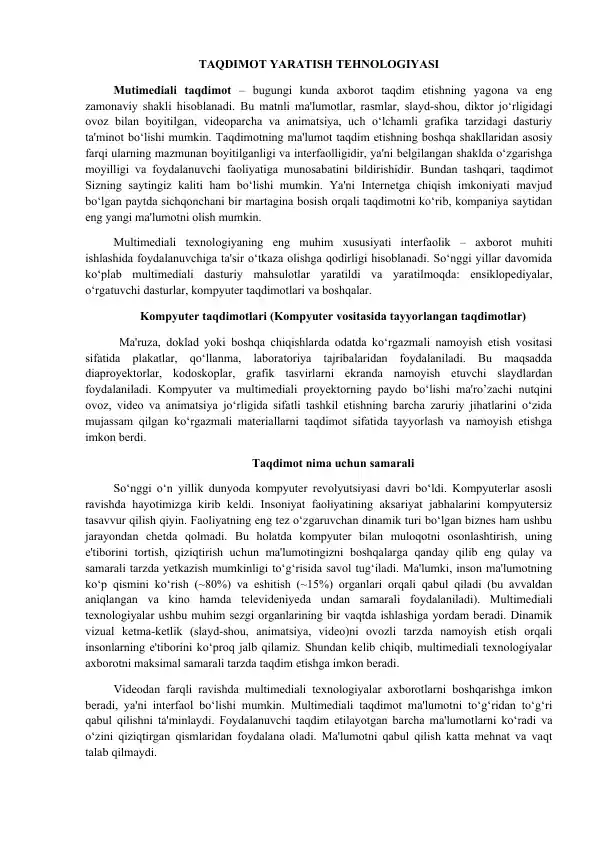 Taqdimot yaratish texnologiyasi