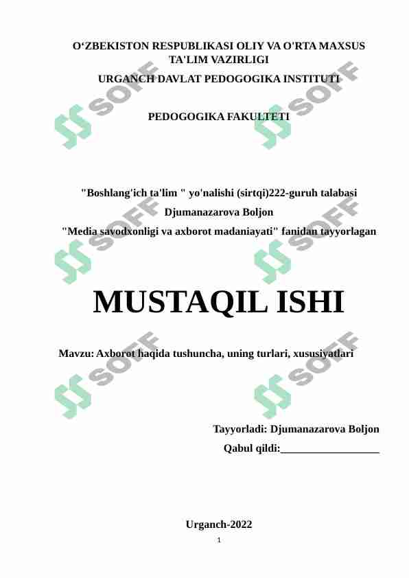 Axborot haqida tushuncha, uning turlari, xususiyatlari