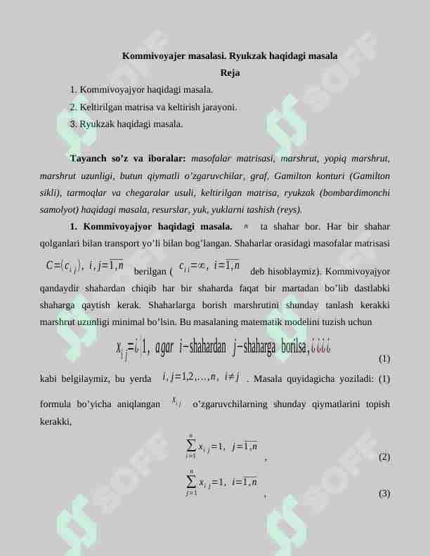 Kommivoyajer masalasi. Ryukzak haqidagi masala