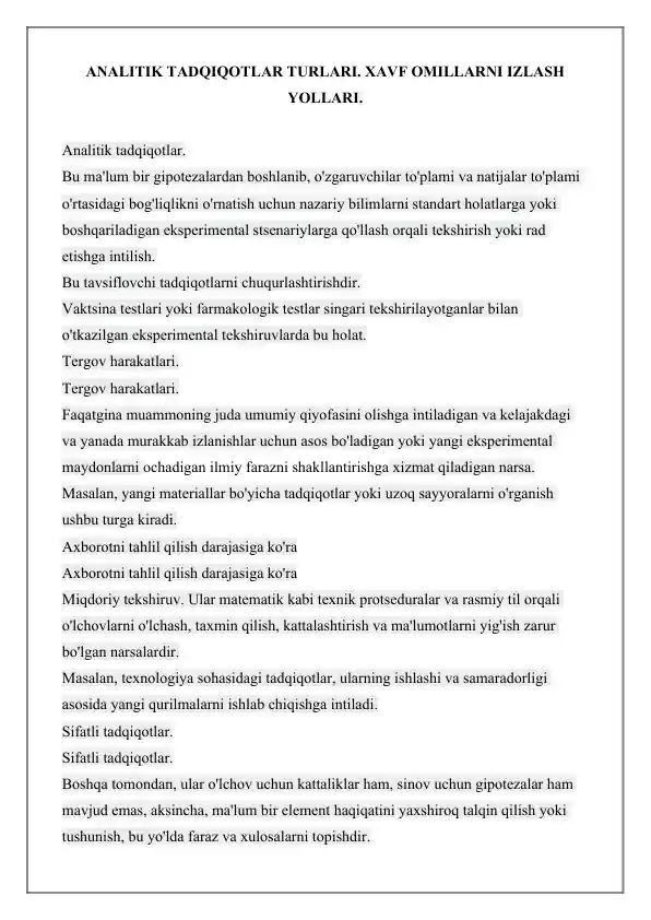 ANALITIK TADQIQOTLAR TURLARI