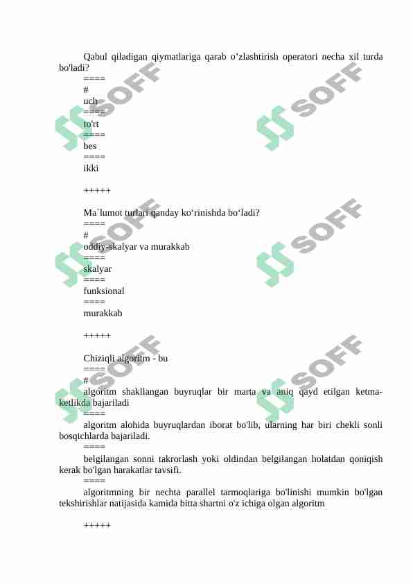 Algoritmlarni loyihalash fanidan yakuniy imtihon savol va javoblari