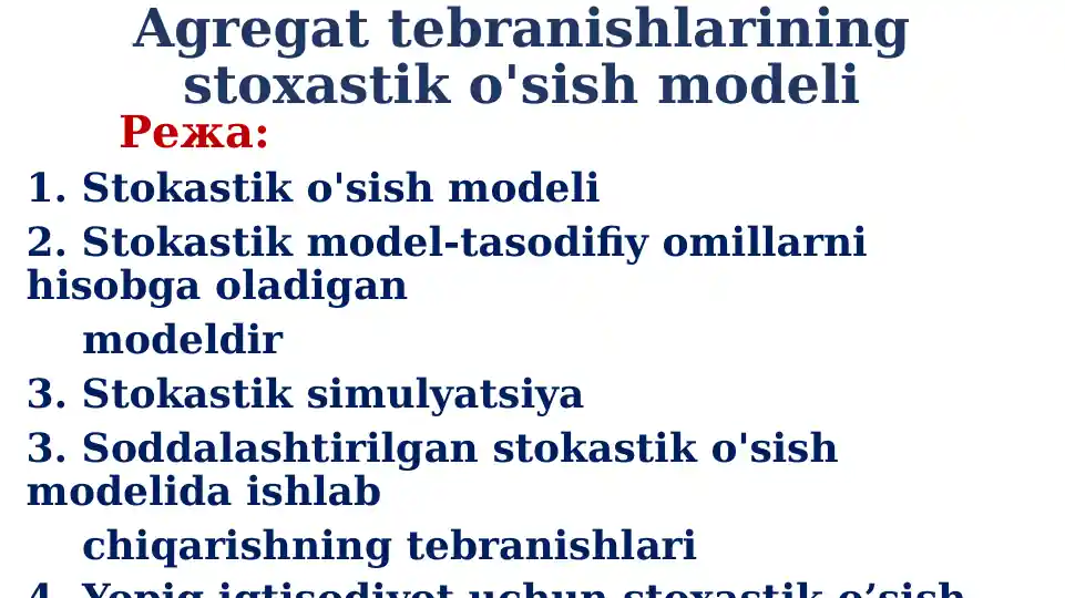 Agregat tebranishlarining stoxastik o'sish modeli