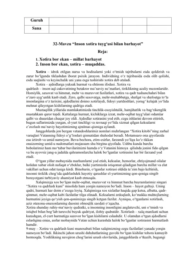 Xotira va Qadrlash
