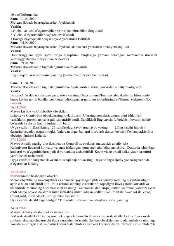 10-sinf informatika BSB II variant