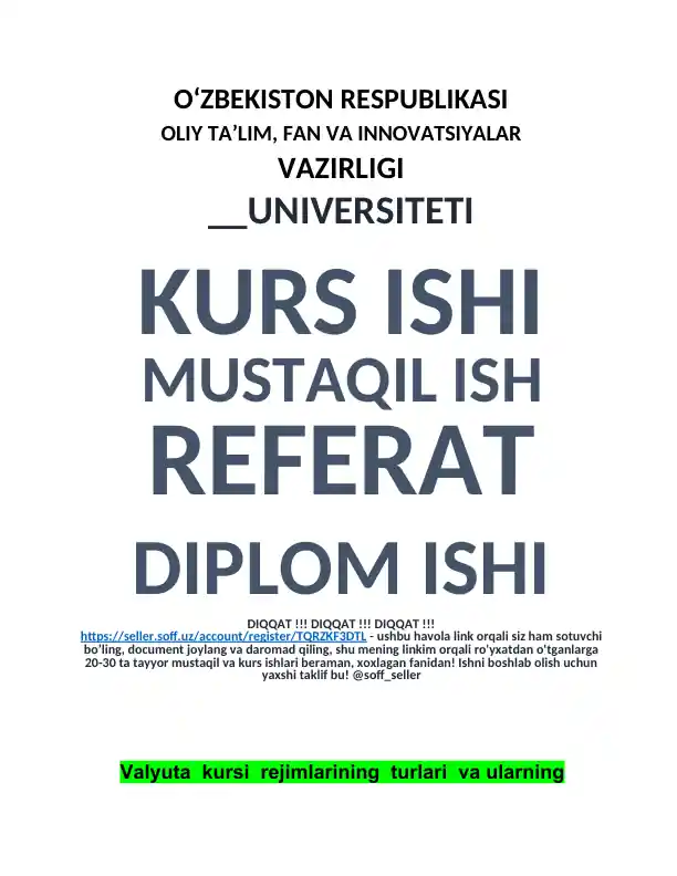 Valyuta kursi rejimlarining turlari va ularning makroiqtisodiy ...