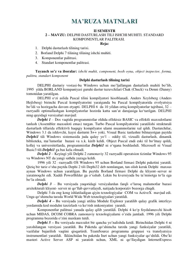 DELPHI DASTURLASH TILI