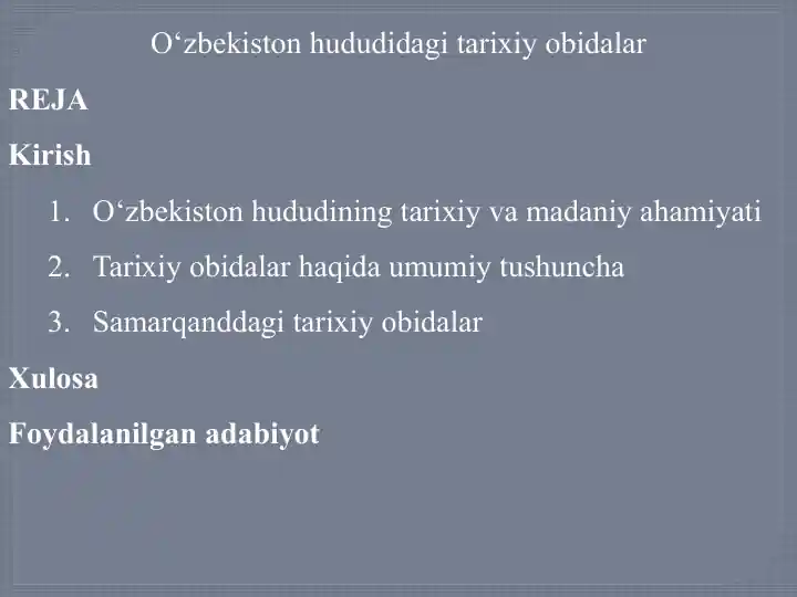 O‘zbekiston hududidagi tarixiy obidalar