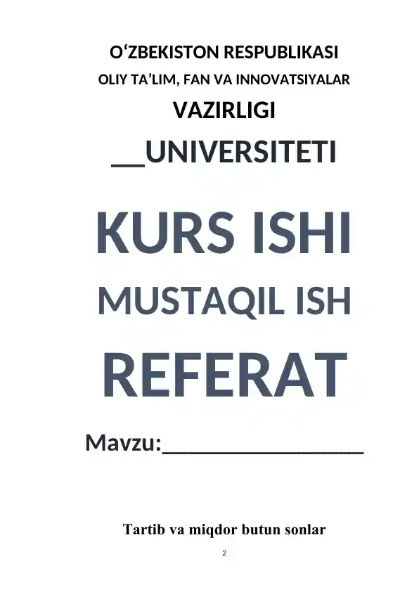 Tartib va miqdor butun sonlar matematik tasavvurlarni shakllantirishda ...