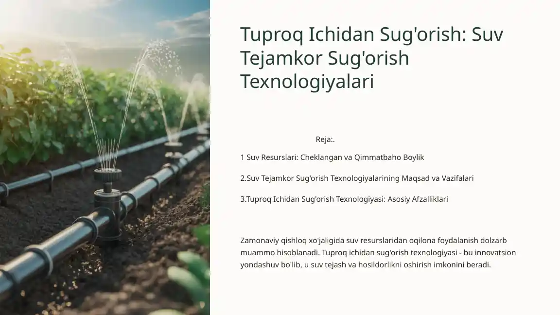 Tuproq Ichidan Sug'orish: Suv Tejamkor Sug'orish Texnologiyalari