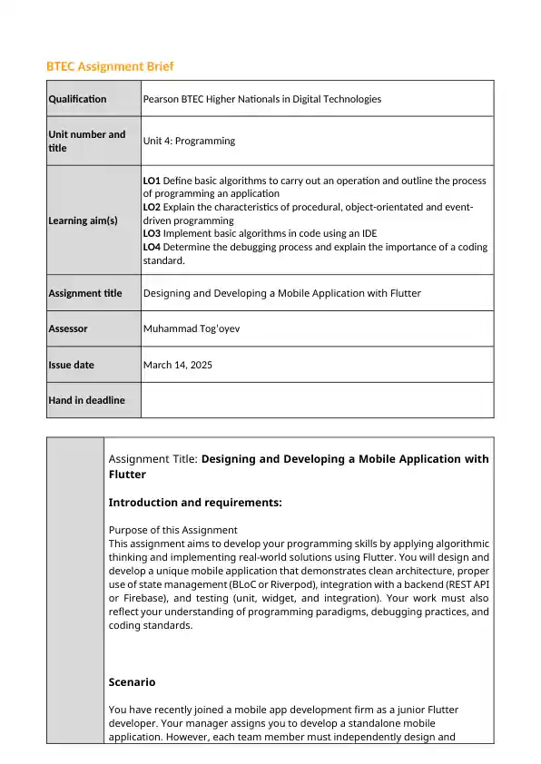 BTEC Assignment Brief