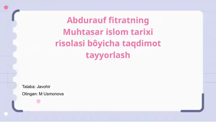Abdurauf Fitratning Muhtasar Islom tarixi Risolasi