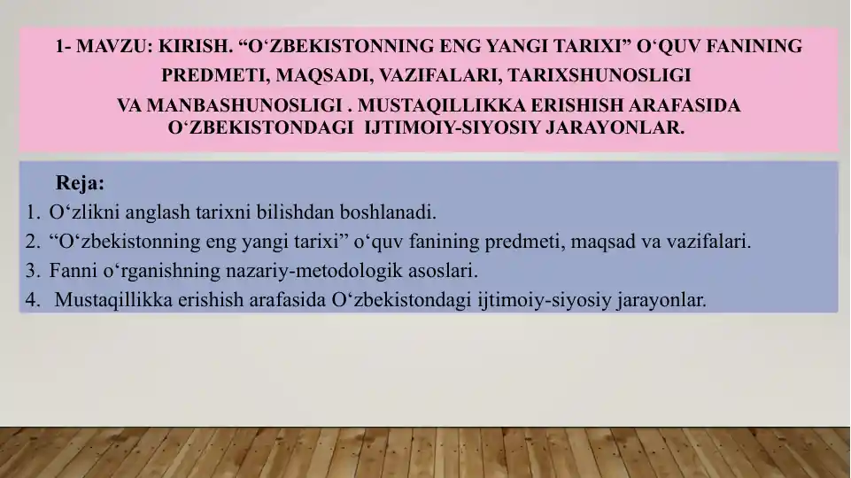 "O‘zbekistonning eng yangi tarixi" o‘quv fan