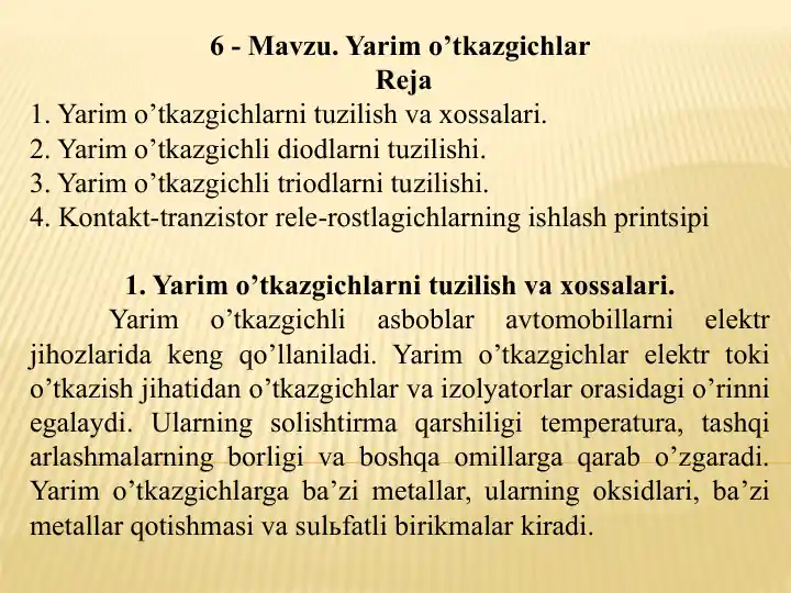 Yarim o‘tkazgichlar