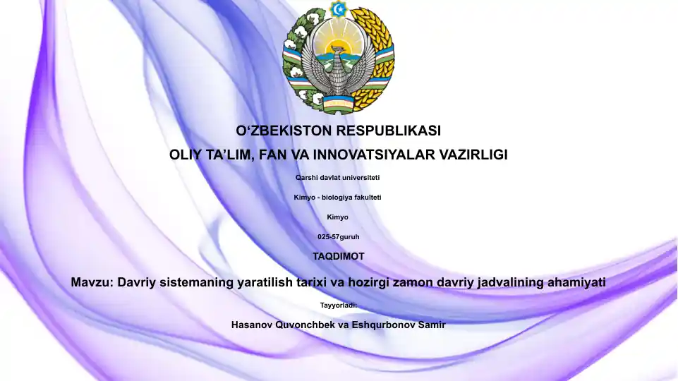 Davriy sistemaning yaratilish tarixi va hozirgi zamon davriy ...