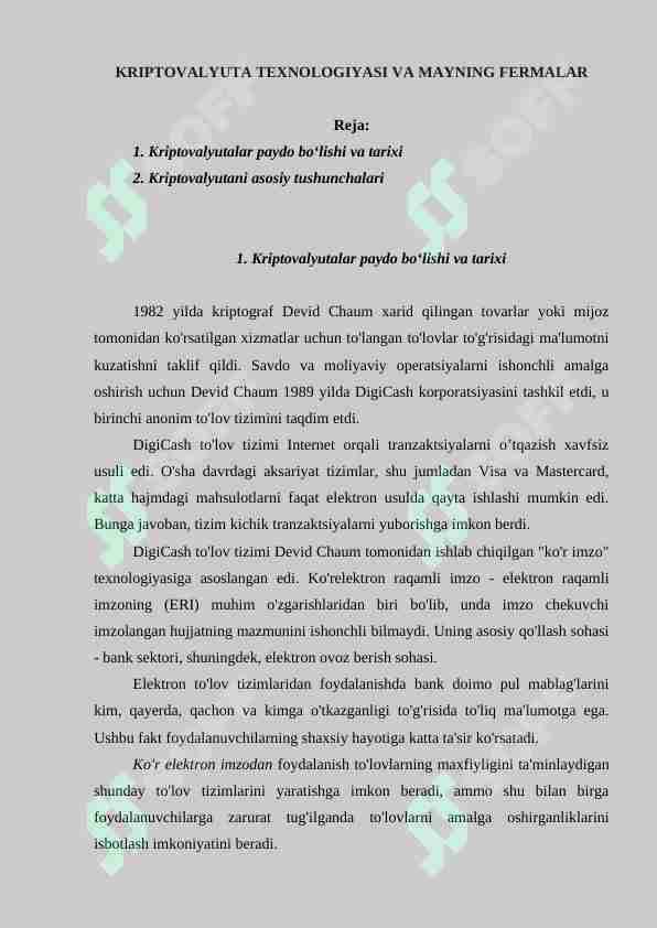 KRIPTOVALYUTA TEXNOLOGIYASI VA MAYNING FERMALAR