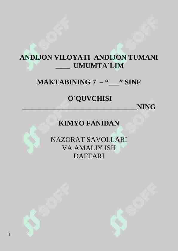 7-sinf kimyo fanidan Nazorat ishi daftari