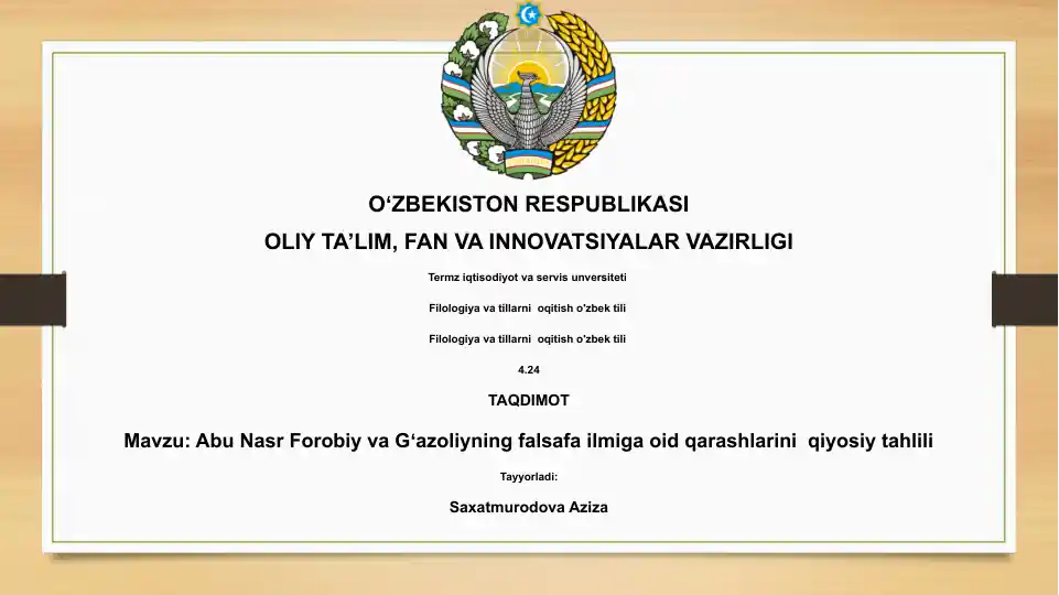 Abu Nasr Forobiy va Gʻazoliyning falsafa ilmiga oid qarashlarini ...