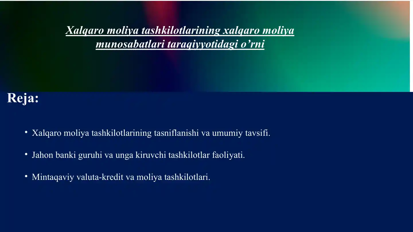 Xalqaro Moliya Tashkilotlari
