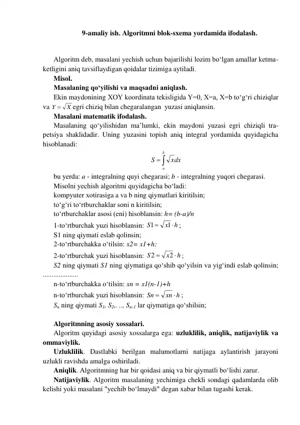 Algoritmni blok-sxema yordamida ifodalash