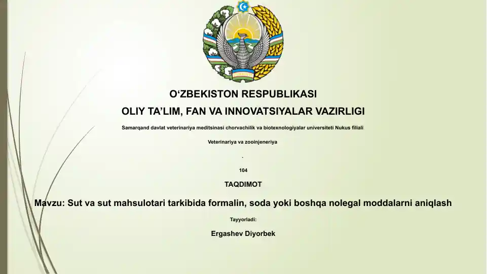 Sut va sut mahsulotlari tarkibida formalin, soda yoki boshqa nolegal ...