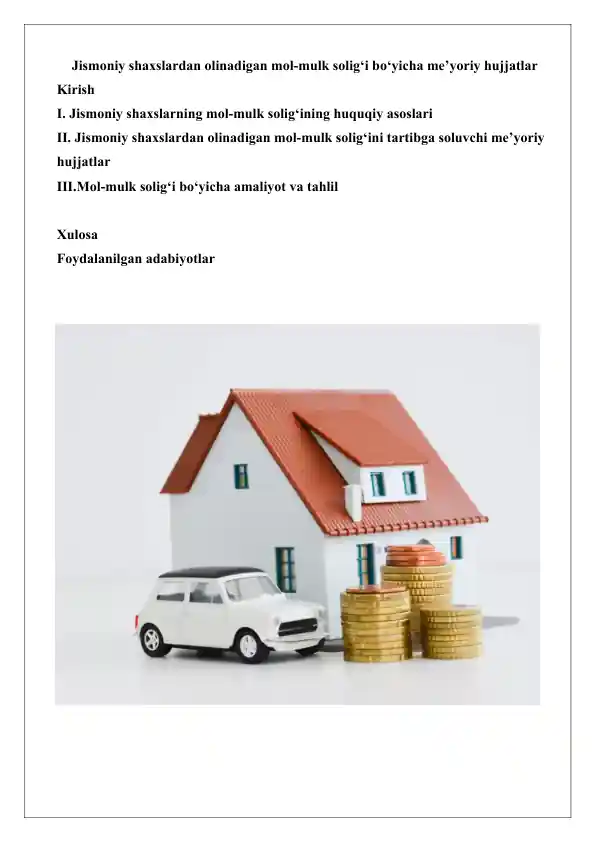Jismoniy shaxslardan olinadigan mol-mulk solig‘i bo‘yicha me’yoriy ...