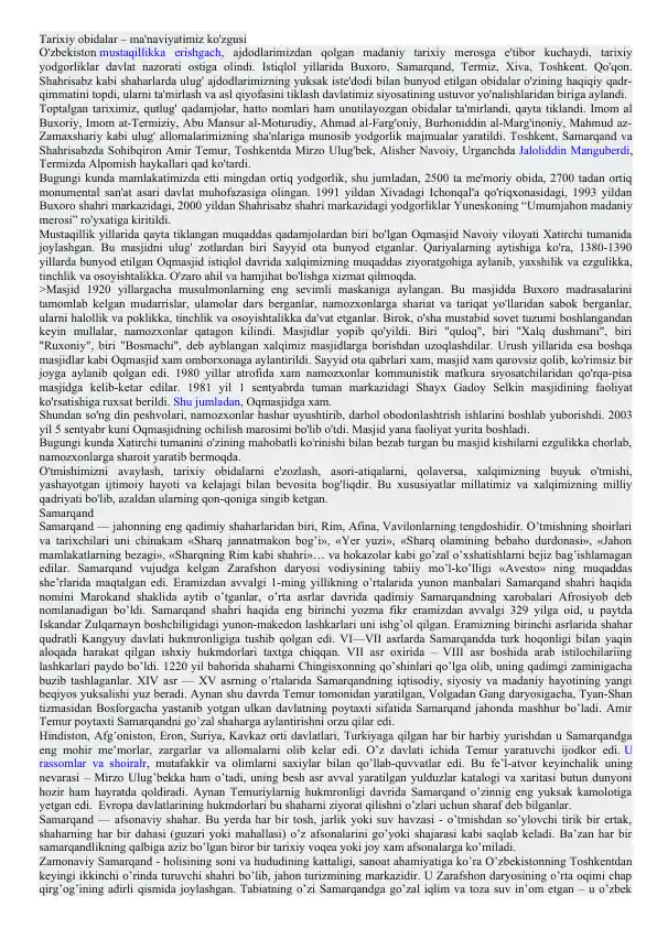 Tarixiy obidalar – ma'naviyatimiz ko'zgusi