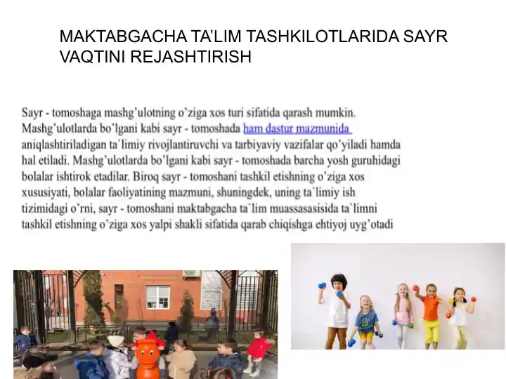 Sayr- Tomoshada to'limiy ishlar