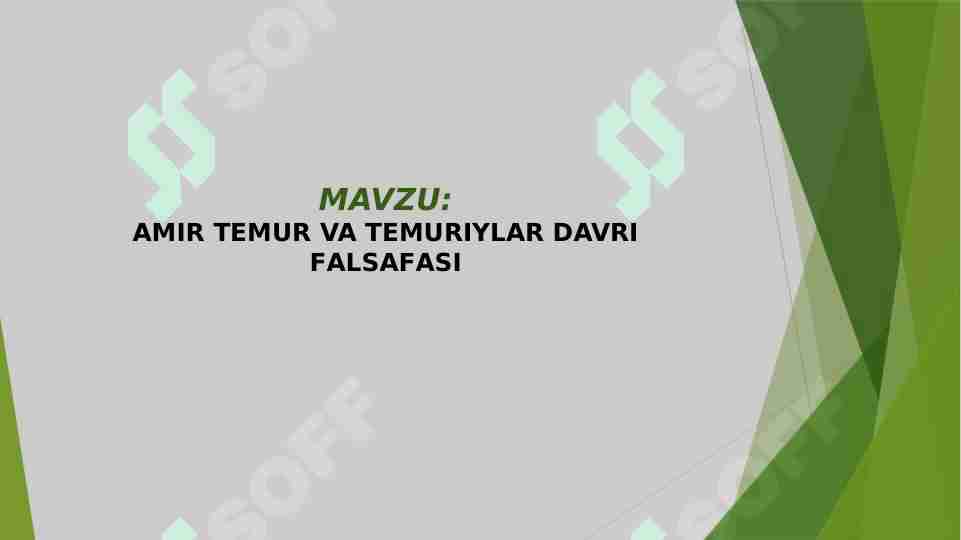 AMIR TEMUR VA TEMURIYLAR DAVRI FАLSАFАSI