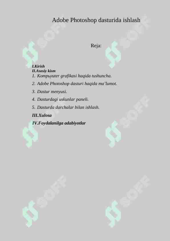 Adobe Photoshop dasturida ishlash