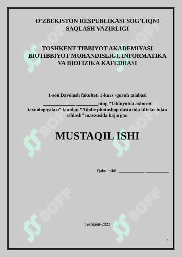 Adobe photoshop dasturida filtrlar bilan ishlash