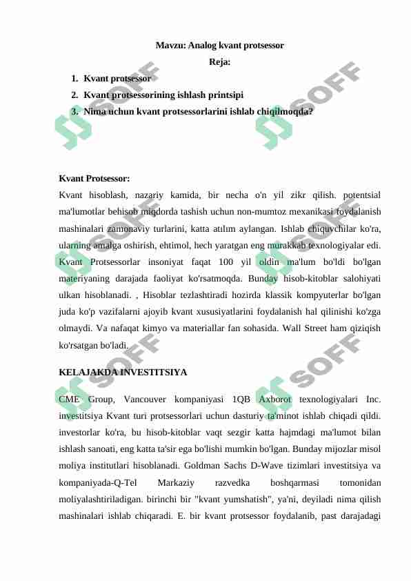 Analog kvant protsessor