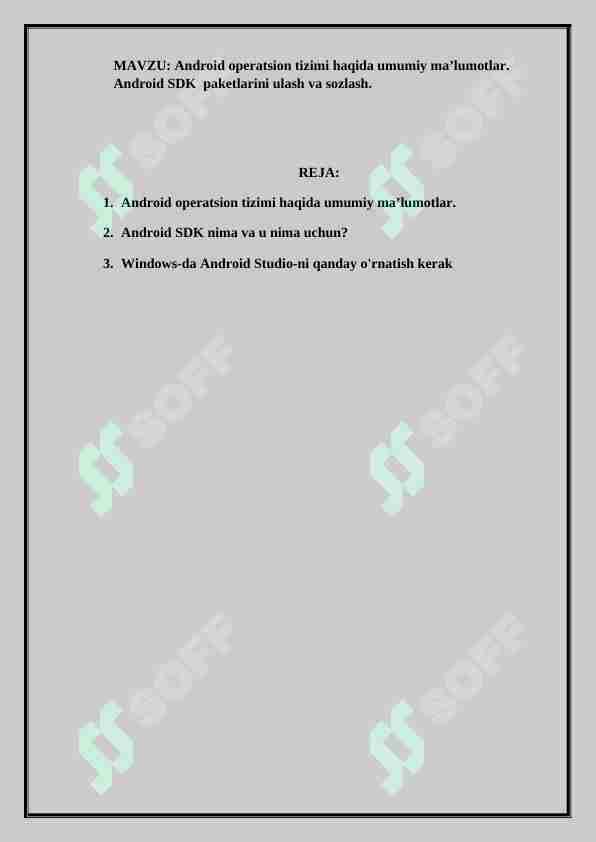 Android operatsion tizimi haqida umumiy ma’lumotlar. Android SDK ...