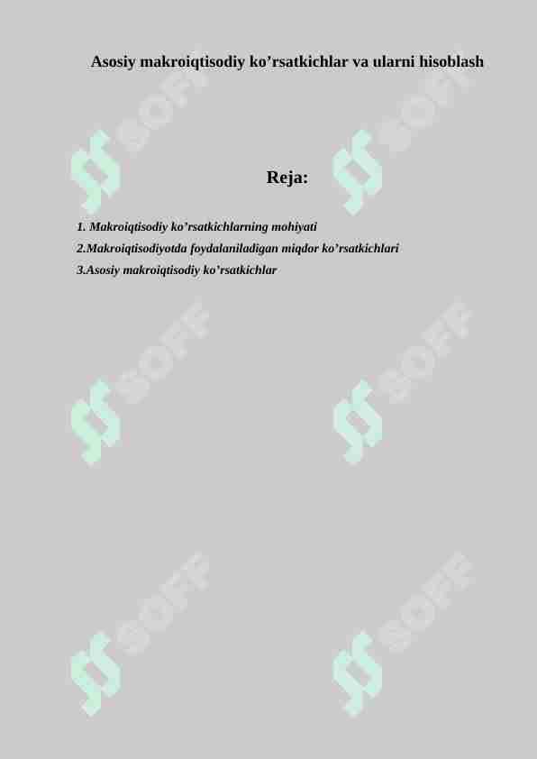 Asosiy makroiqtisodiy ko’rsatkichlar va ularni hisoblash