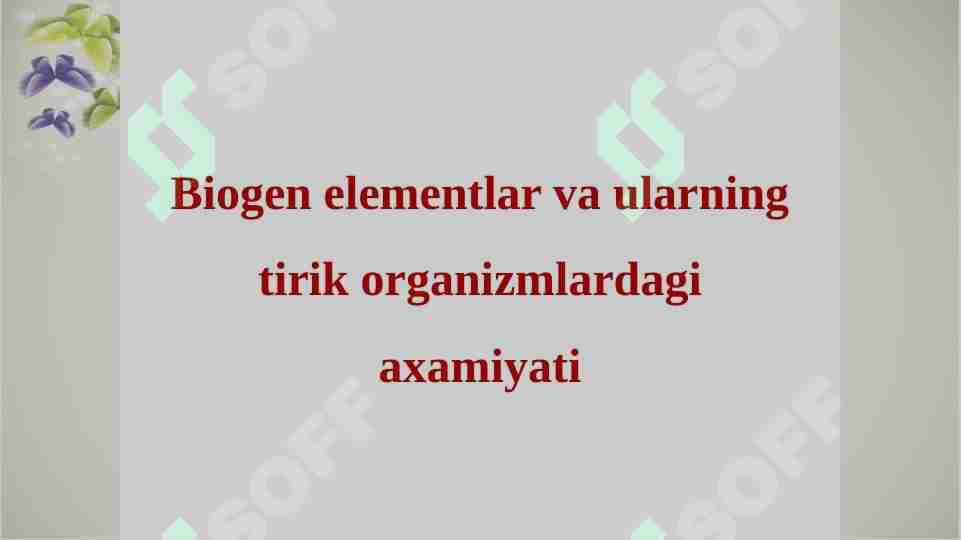 Biogen elementlar va ularning tirik organizmlardagi axamiyati