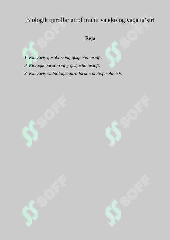 Biologik qurollar atrof muhit va ekologiyaga ta’siri