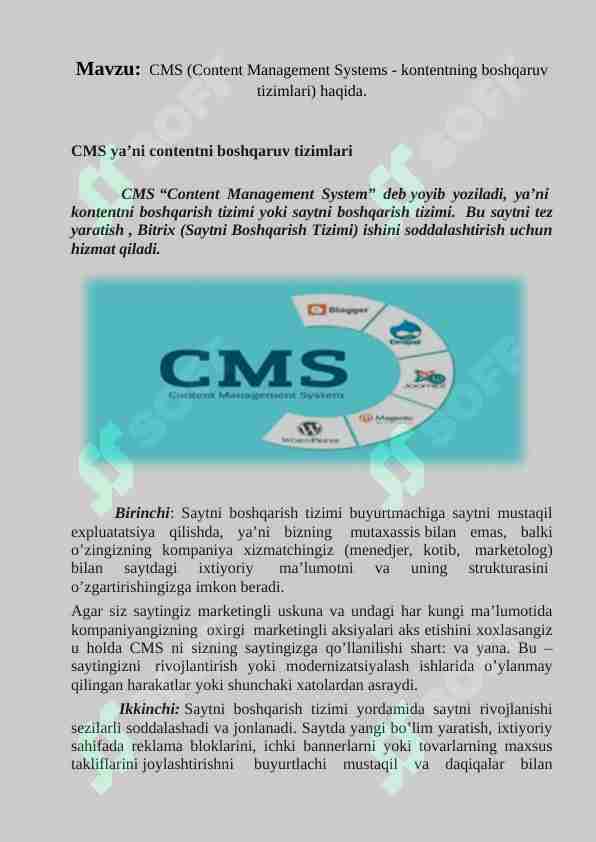 CMS (Content Management Systems - kontentning boshqaruv tizimlari) haqida