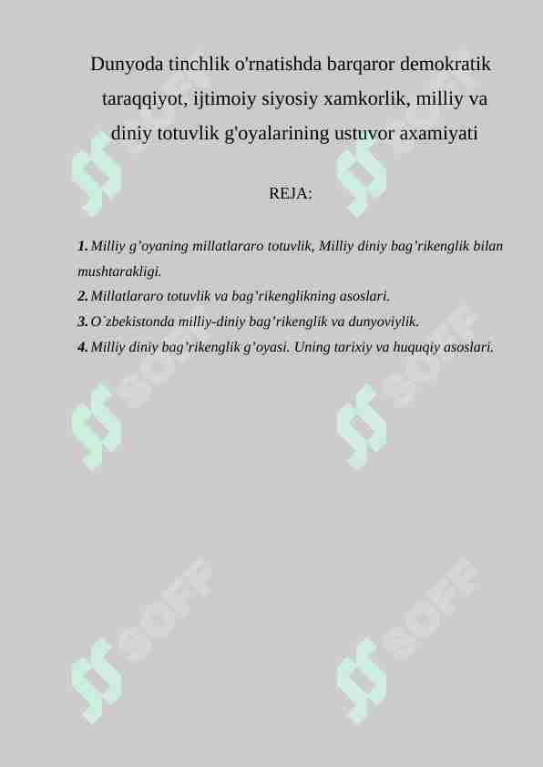 Dunyoda tinchlik o'rnatishda barqaror demokratik taraqqiyot, ijtimoiy ...