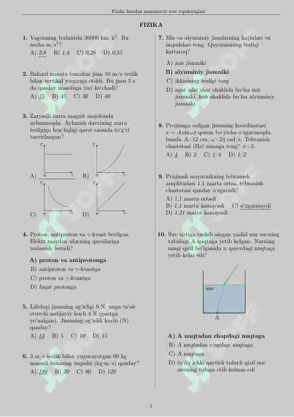 Fizikadan umumiy test