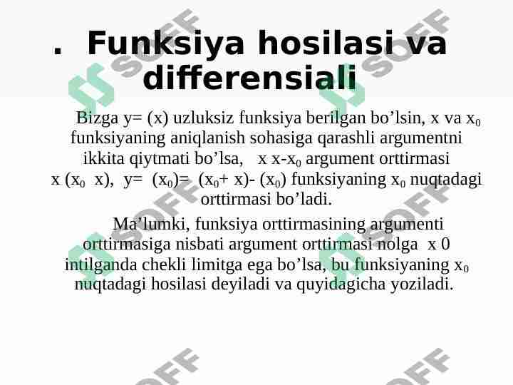 Funksiya hosilasi va differensiali