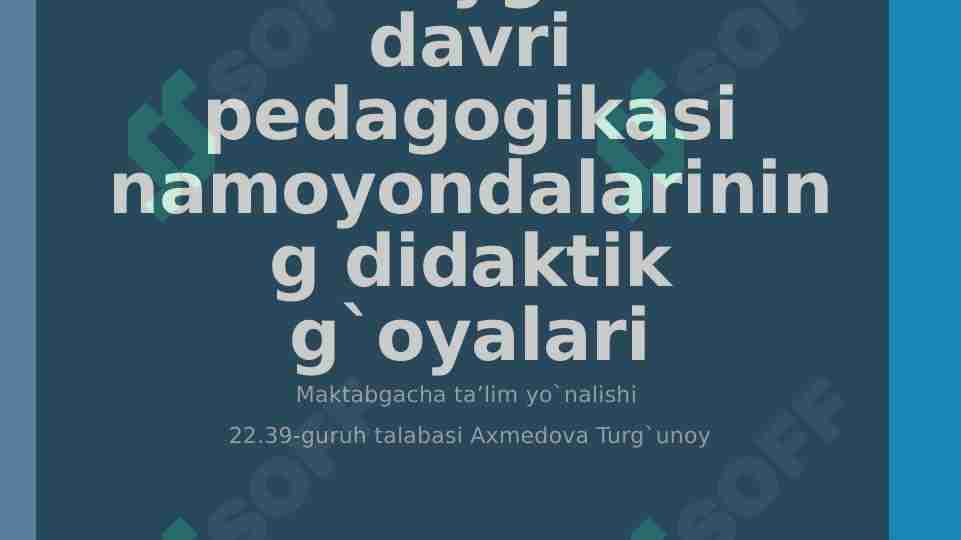 G`arb Uyg`onish davri pedagogikasi namoyondalarining didaktik g`oyalari