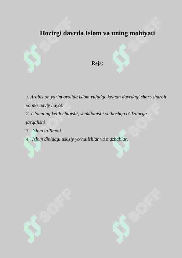Hozirgi davrda Islom va uning mohiyati