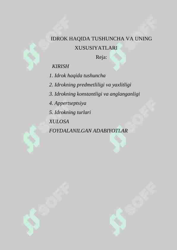 IDROK HAQIDA TUSHUNCHA VA UNING XUSUSIYATLARI