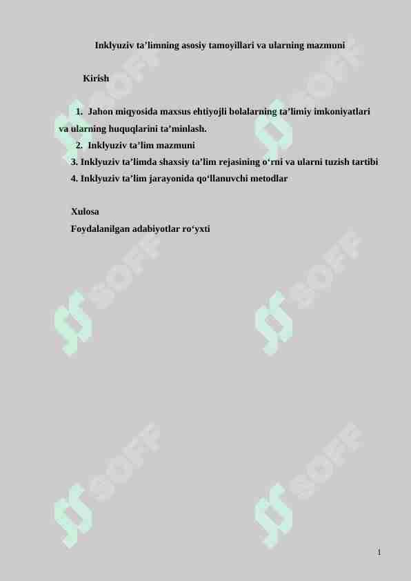 Inklyuziv ta’limning asosiy tamoyillari va ularning mazmuni