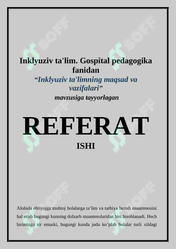 Inklyuziv ta'limning maqsad va vazifalari