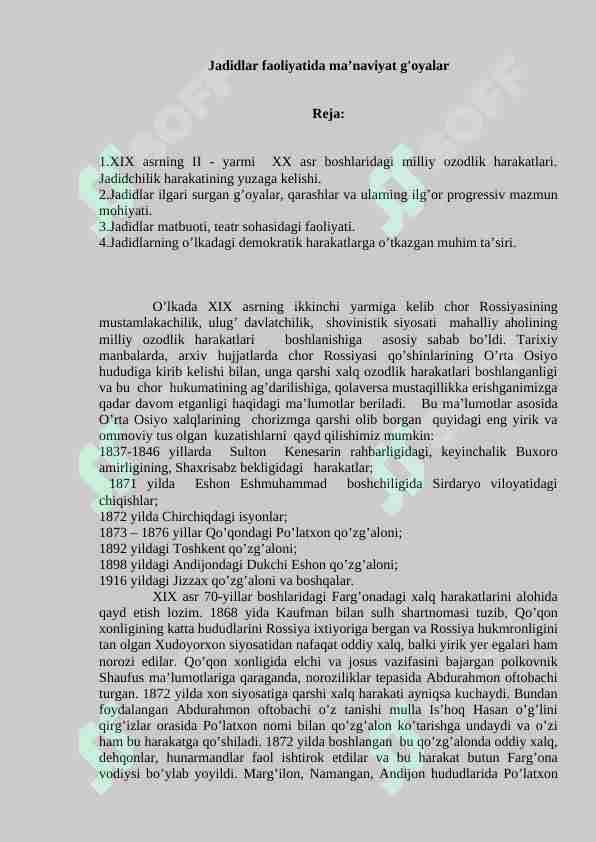 Jadidlar faoliyatida ma’naviyat g'oyalar