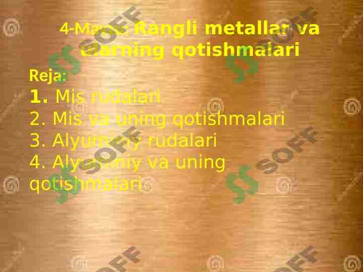 Rangli metallar va ularning qotishmalari