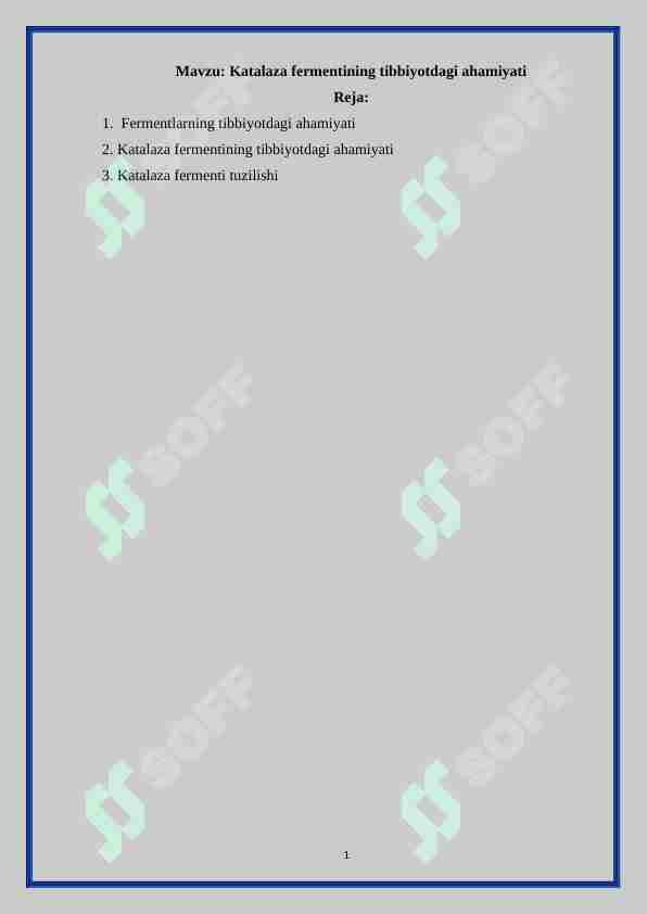 Katalaza fermentining tibbiyotdagi ahamiyati