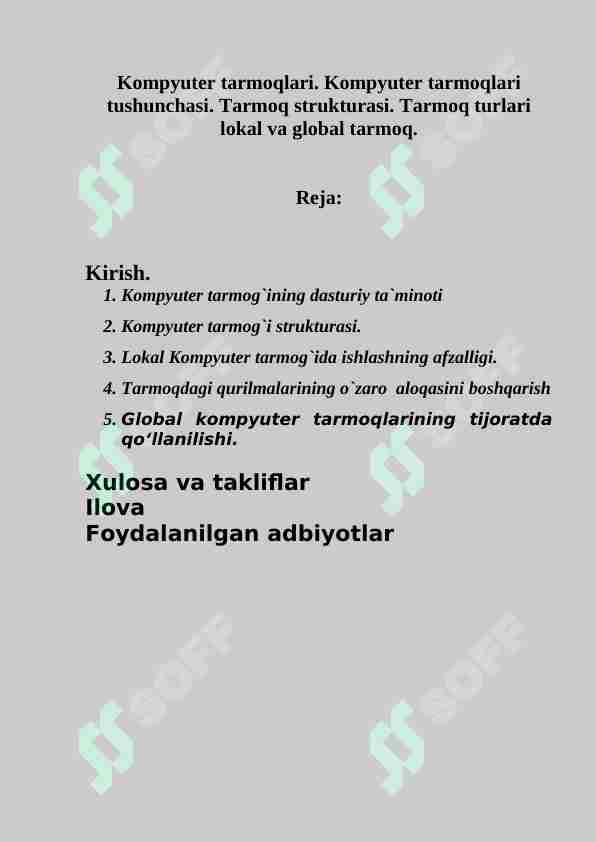 Kompyuter tarmoqlari. Kompyuter tarmoqlari tushunchasi. Tarmoq ...